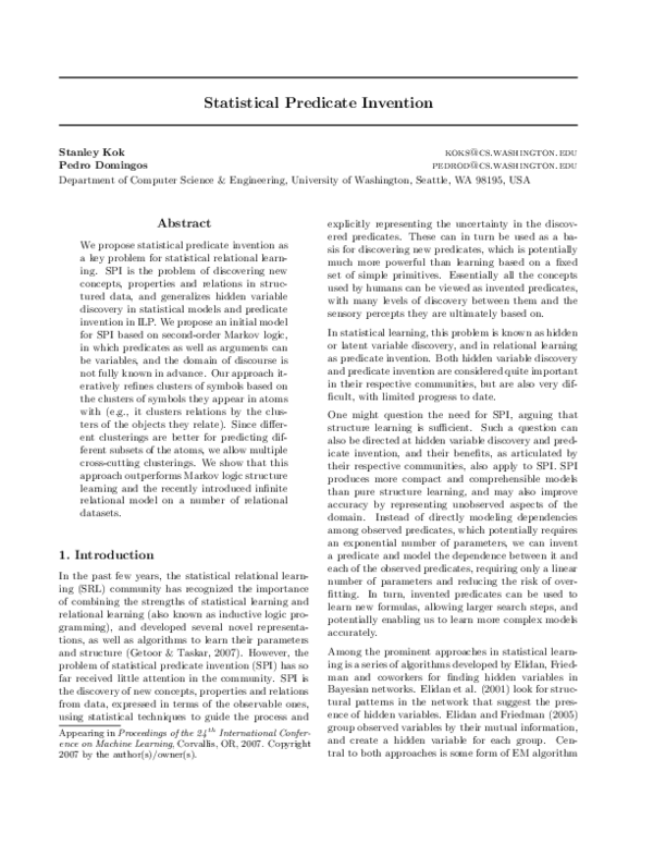 (PDF) Statistical predicate invention
