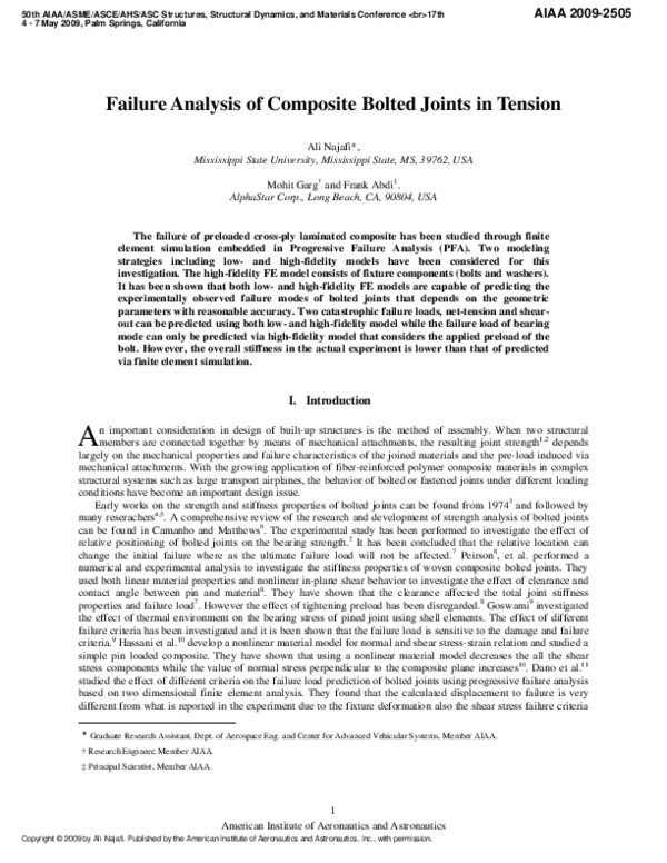 (PDF) Failure Analysis of Composite Bolted Joints in Tension