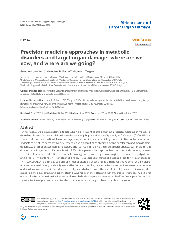 (PDF) Precision medicine approaches in metabolic disorders and target ...