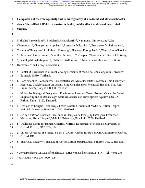 (PDF) Comparison of the reactogenicity and immunogenicity of a reduced ...
