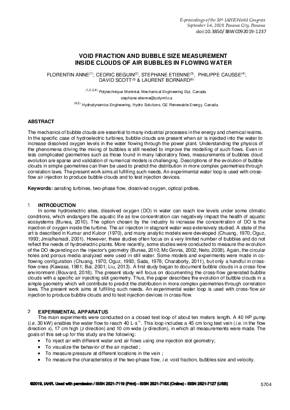 (PDF) Void Fraction and Bubble Size Measurement Inside Clouds of Air Bubbles in Flowing Water