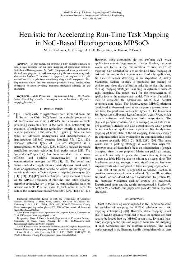 Pdf Heuristic For Accelerating Run Time Task Mapping In Noc Based Heterogeneous Mpsocs M