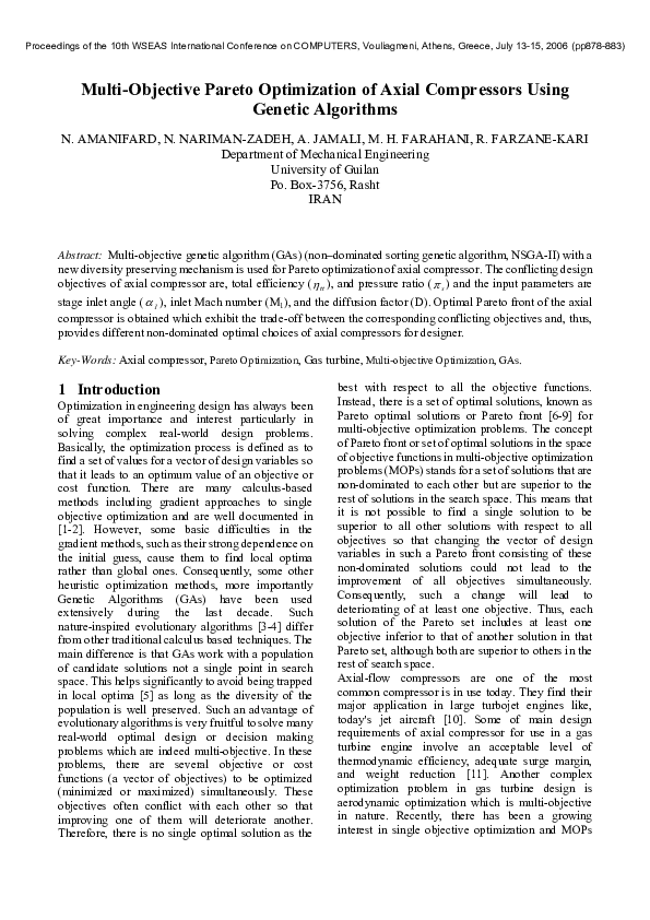 Pdf Multi Objective Pareto Optimization Of Axial Compressorsusing Genetic Algorithms