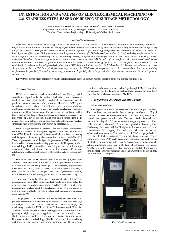 (PDF) Investigation and analysis of electrochemical machining of 321 ...