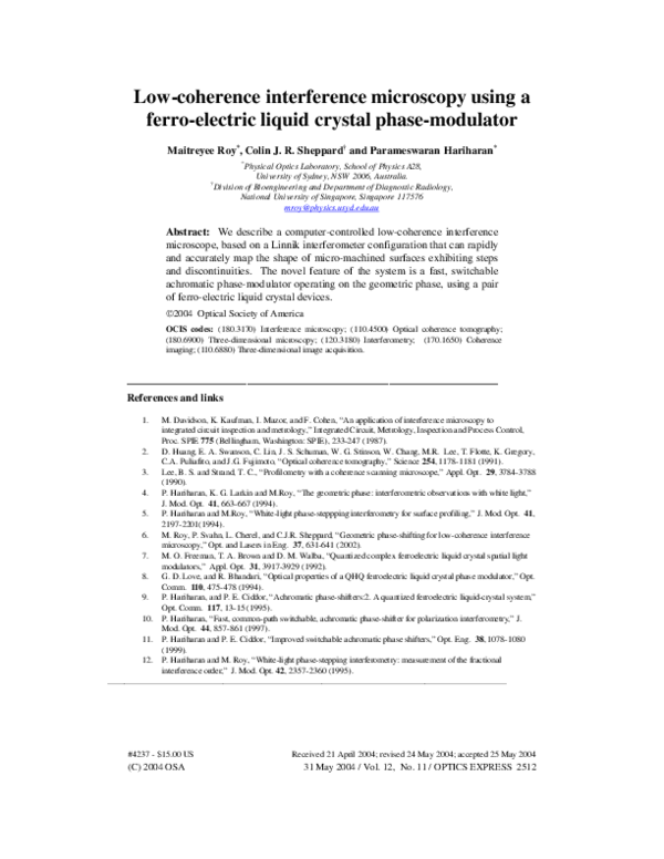 (PDF) Low-coherence interference microscopy using a ferro-electric ...
