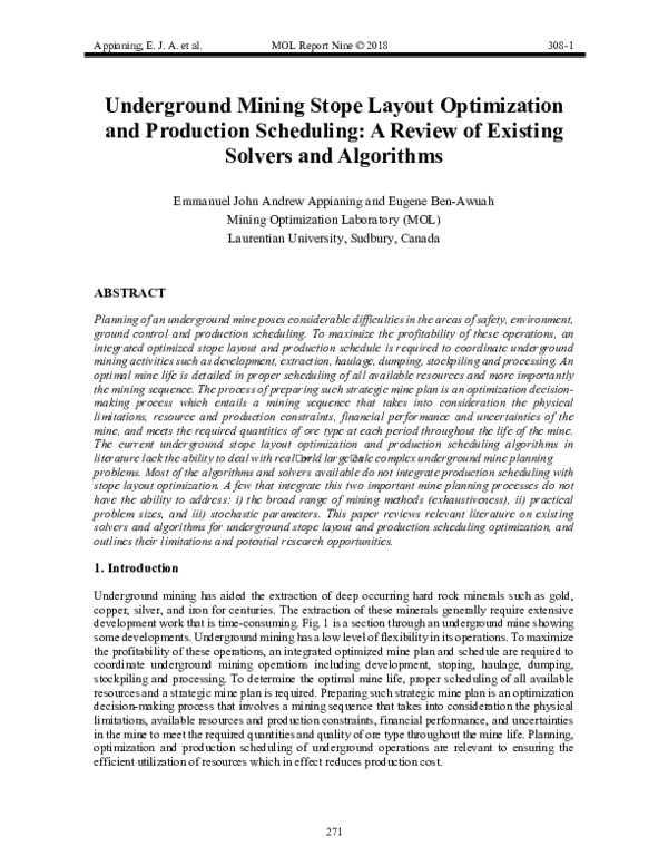 (PDF) Underground Mining Stope Layout Optimization and Production ...