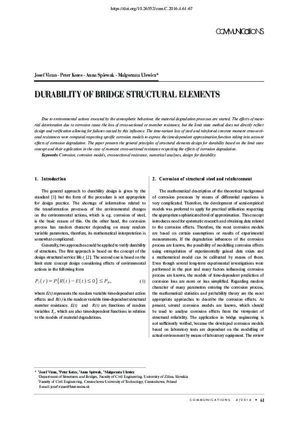 (PDF) Durability of Bridge Structural Elements