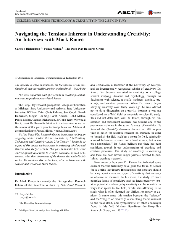 (PDF) Navigating the Tensions Inherent in Understanding Creativity: An ...