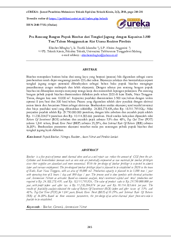 (PDF) Pra Rancang Bangun Pupuk Biochar dari Tongkol Jagung dengan ...