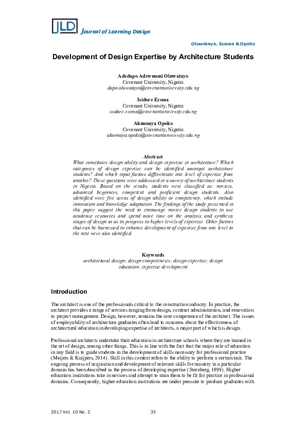 (PDF) Development of design expertise by architecture students