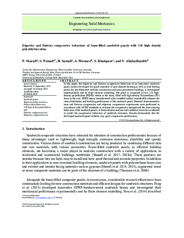 (PDF) Edgewise and flatwise compressive behaviour of foam-filled ...