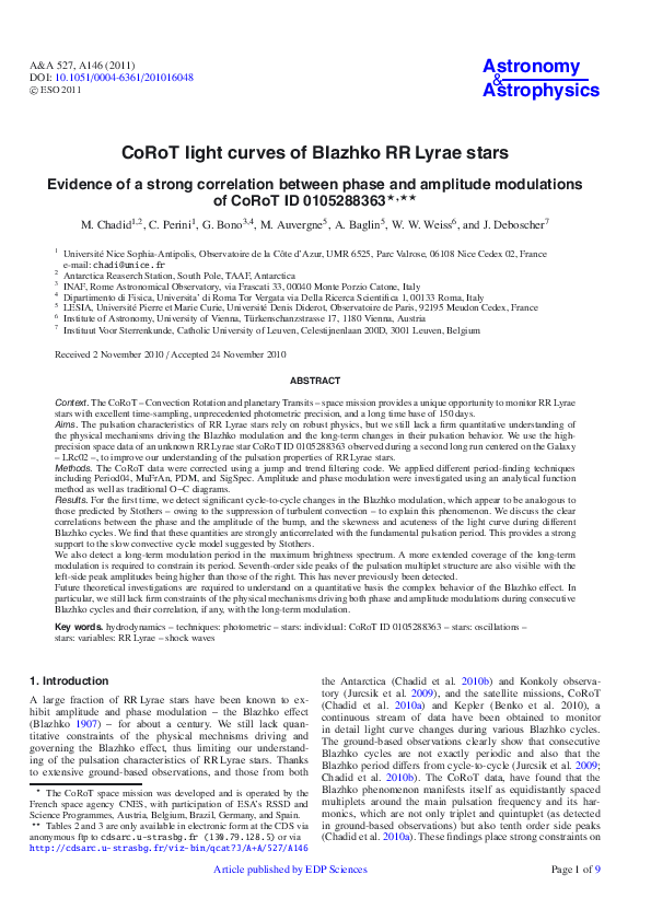 (PDF) CoRoT light curves of Blazhko RR Lyrae stars