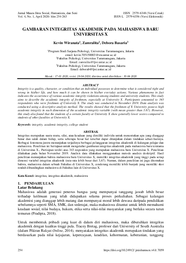 (PDF) Gambaran Integritas Akademik Pada Mahasiswa Baru Universitas X ...
