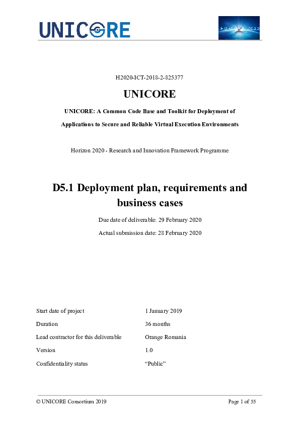 D5.1 Deployment Plan, Requirements and Business Cases