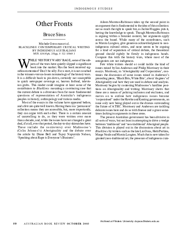 (PDF) Blacklines: contemporary critical writing by indigenous Australians