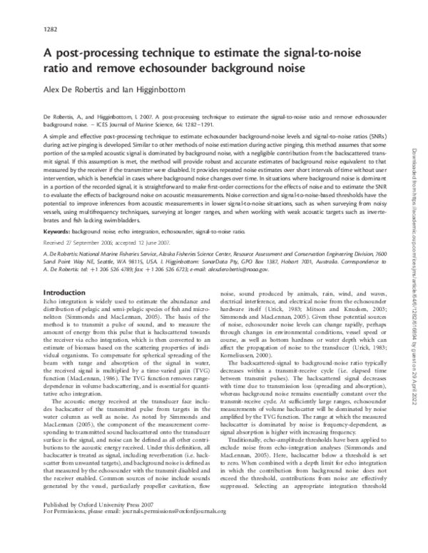 (PDF) A post-processing technique to estimate the signal-to-noise ratio and remove echosounder ...