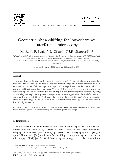 (PDF) Geometric phase-shifting for low-coherence interference microscopy