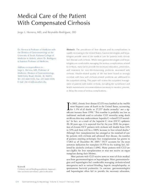 (PDF) Medical Care of the Patient With Compensated Cirrhosis