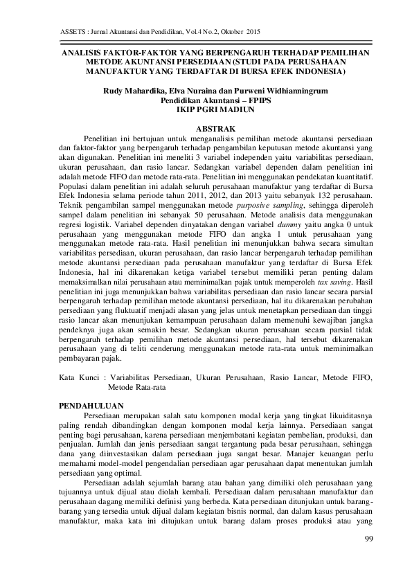 (PDF) Analisis Faktor-Faktor Yang Berpengaruh Terhadap Pemilihan Metode Akuntansi Persediaan ...