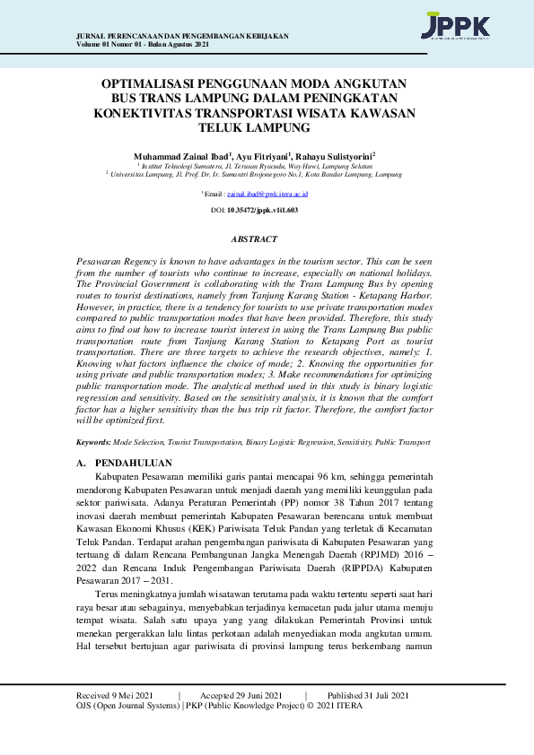 (PDF) Optimalisasi Penggunaan Moda Angkutan Bus Trans Lampung Dalam ...