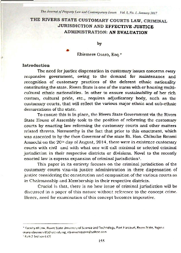 (PDF) THE RIVERS STATE CUSTOMARY COURTS LAW, CRIMINAL JURISDICTION AND ...