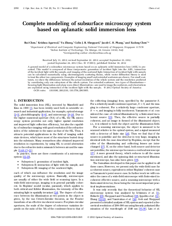 (PDF) Complete modeling of subsurface microscopy system based on aplanatic solid immersion lens