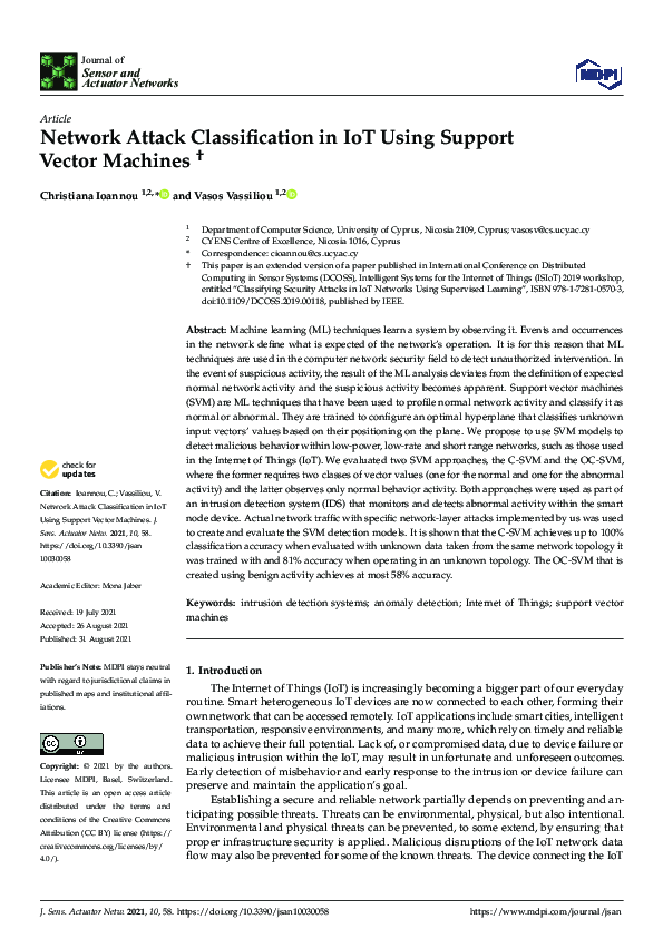 (PDF) Network Attack Classification in IoT Using Support Vector Machines