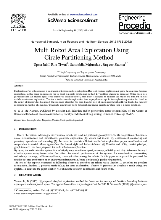 Pdf Multi Robot Area Exploration Using Circle Partitioning Method Upma Jain