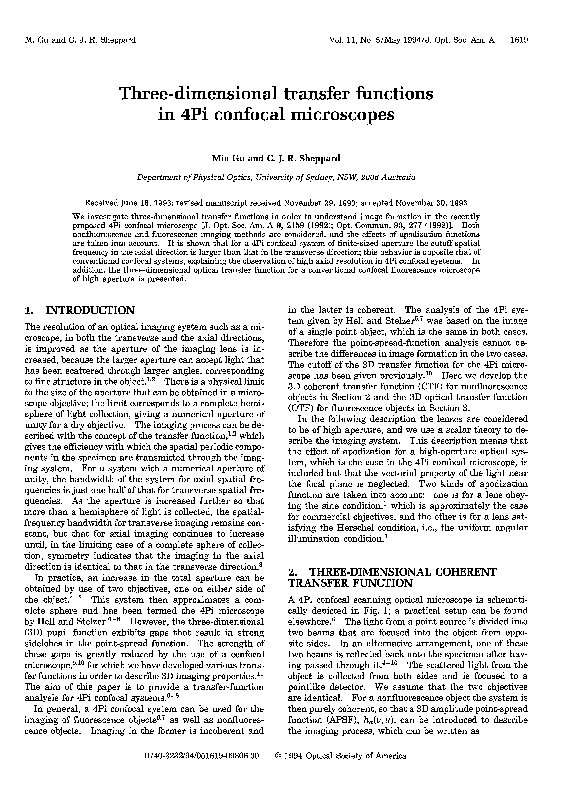 (PDF) Three-dimensional transfer functions in 4Pi confocal microscopes