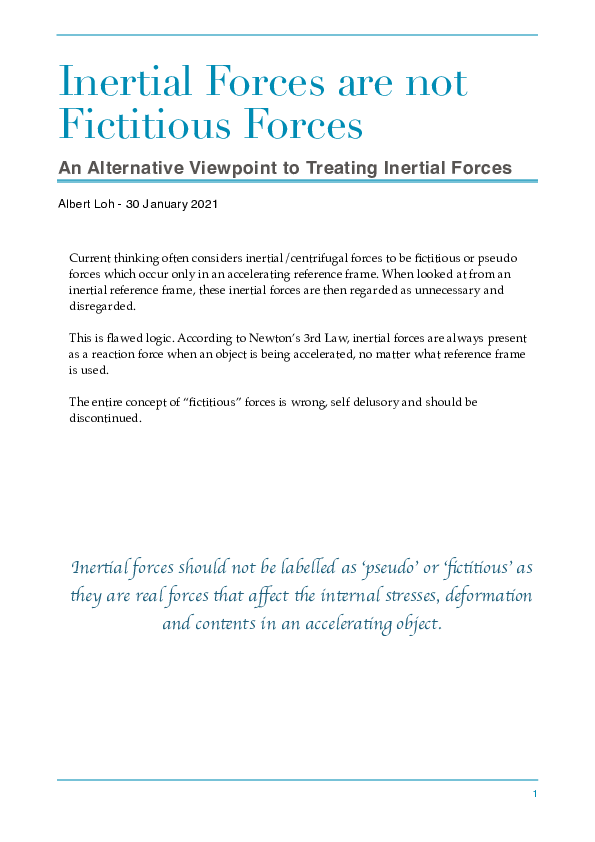 (PDF) Inertial Forces are not Fictitious Forces An Alternative ...