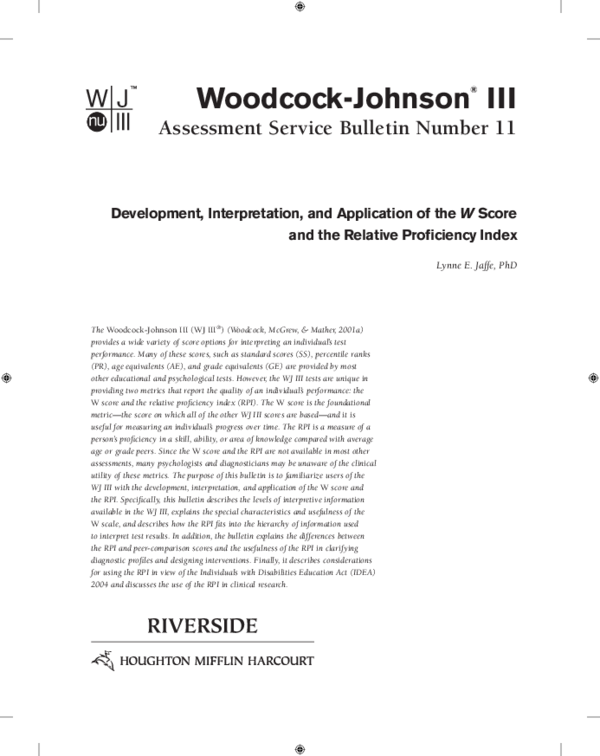 (PDF) Development, Interpretation, and Application of the W Score and ...