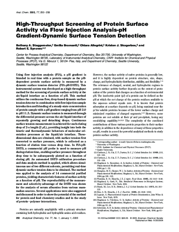 (PDF) High-Throughput Screening of Protein Surface Activity via Flow Injection Analysis-pH ...