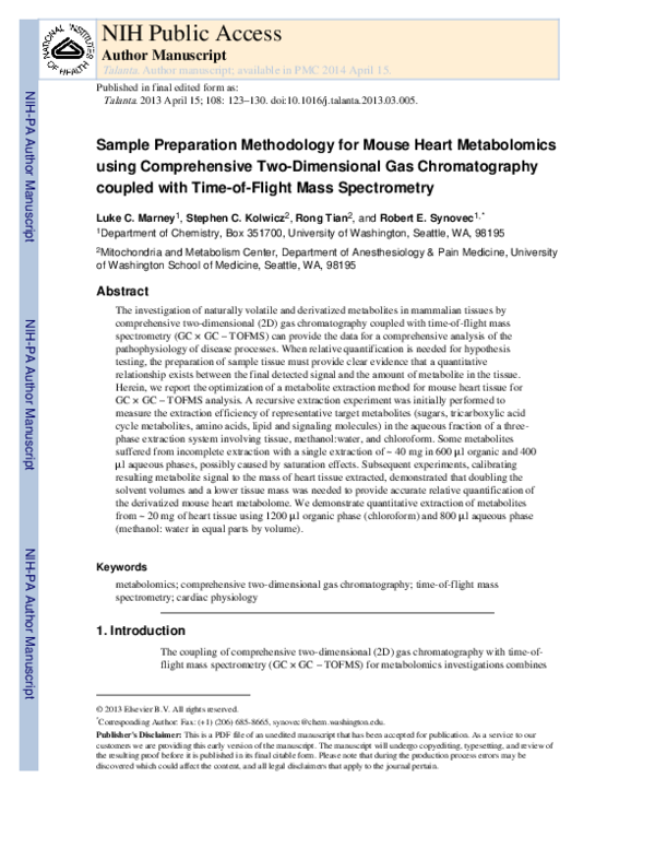 (PDF) Sample preparation methodology for mouse heart metabolomics using comprehensive two ...