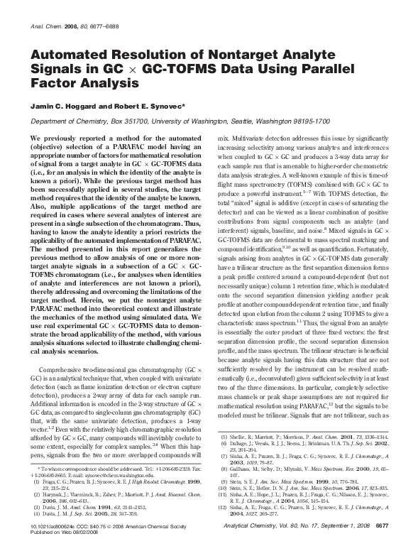 Pdf Automated Resolution Of Nontarget Analyte Signals In Gc × Gc Tofms Data Using Parallel