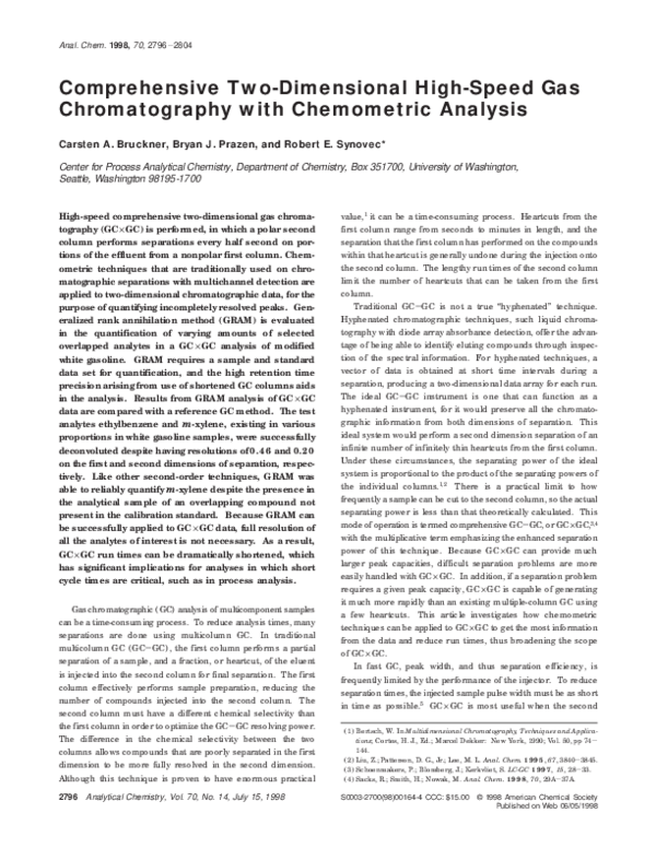 (PDF) Comprehensive Two-Dimensional High-Speed Gas Chromatography with Chemometric Analysis