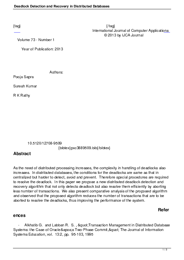 (PDF) Deadlock Detection and Recovery in Distributed Databases (PDF) Deadlock Detection and Recovery in Distributed Databases