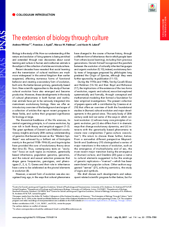 (PDF) The extension of biology through culture