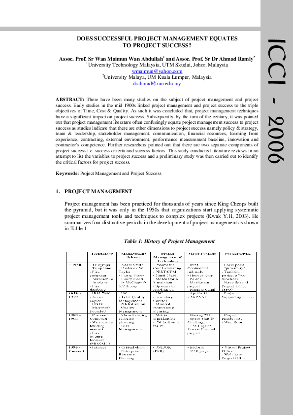 (PDF) Does Successful Project Management Equates To Project Success