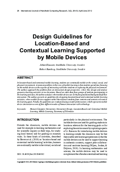(PDF) Design Guidelines for Location-Based and Contextual Learning Supported by Mobile Devices