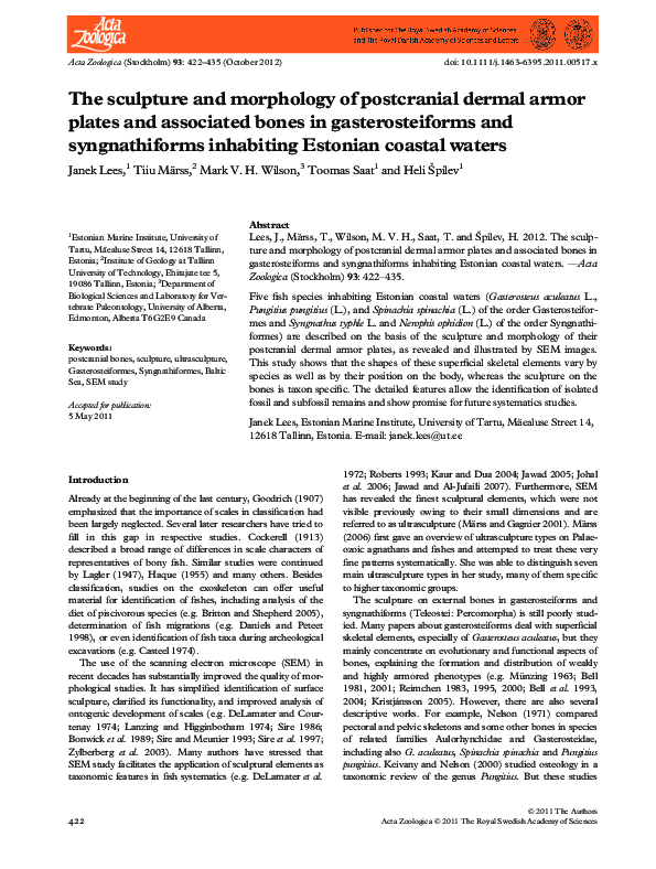 (PDF) The sculpture and morphology of postcranial dermal armor plates ...