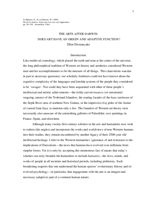 (PDF) The Arts After Darwin: Does Art Have an Origin and Adaptive Function?