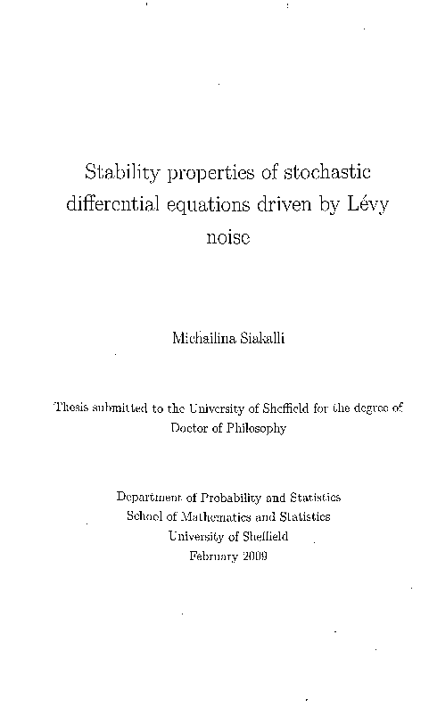 (PDF) Stability properties of stochastic differential equations driven by Lévy noise