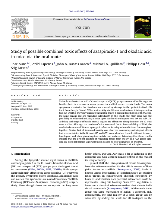 (PDF) Combined Toxicity of OA and AZA1 in Mice