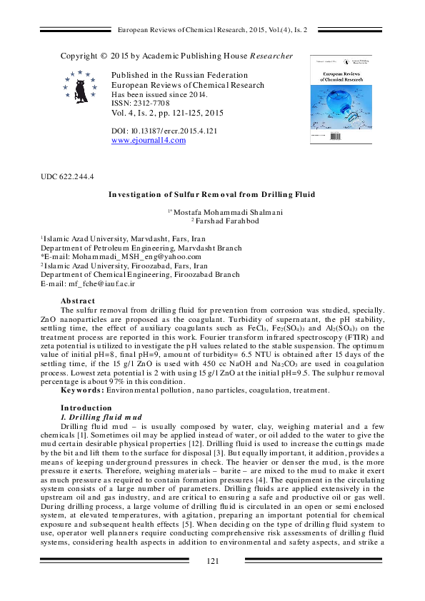 (PDF) Investigation of Sulfur Removal from Drilling Fluid