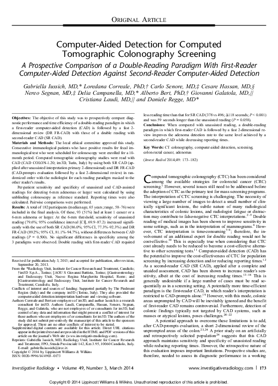(PDF) Computer-Aided Detection for Computed Tomographic Colonography Screening | Delia ...