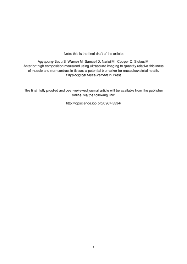 (PDF) Anterior thigh composition measured using ultrasound imaging to ...
