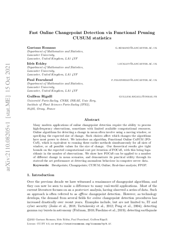 (PDF) Fast Online Changepoint Detection via Functional Pruning CUSUM ...