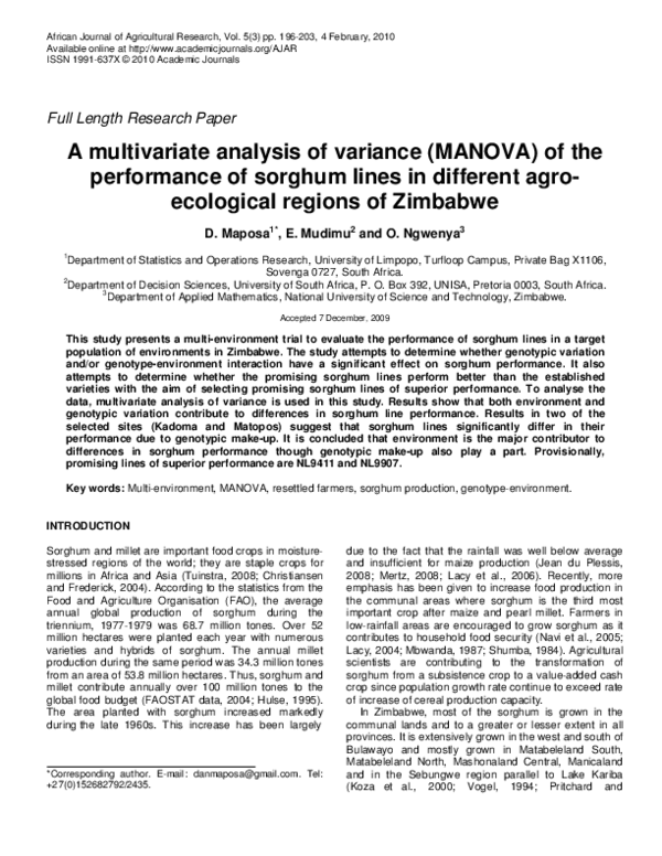 (PDF) A multivariate analysis of variance (MANOVA) of the performance ...