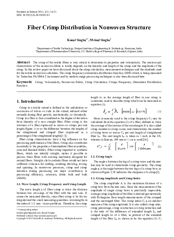 (PDF) Fiber Crimp Distribution in Nonwoven Structure