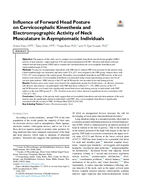 (PDF) Influence of Forward Head Posture on Cervicocephalic Kinesthesia ...